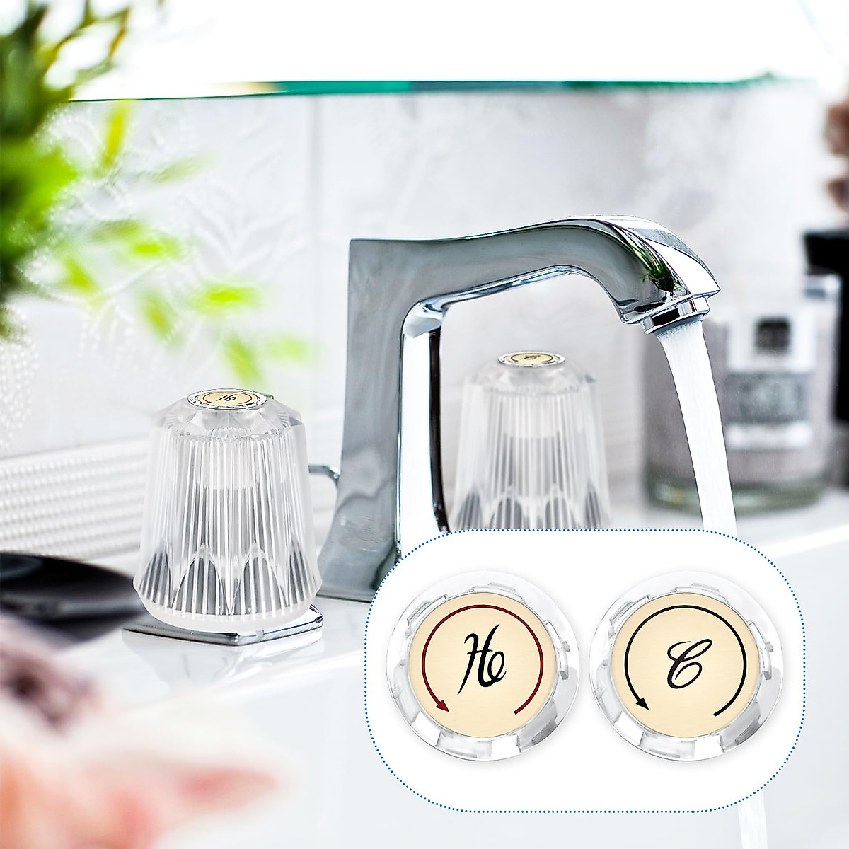 8pcs Faucet Index Buttons, 1.34 Inch Diameter Hot and Cold Bathroom Sink Shower Knobs Handle Sign Stickers Replacement Parts Caps Accessories Compatible with Delta/LDR/Delex Double Handle Faucet