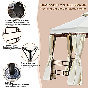 Erommy 12FT Outdoor Canopy Gazebo Hexagonal, Double Roof Patio Gazebo Steel Frame Pavilion with Netting and Shade Curtains for Garden,Patio,Party Canopy, Cream
