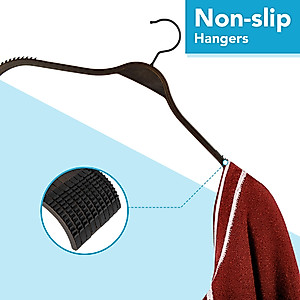 JS HANGER Lightweight Non Slip Wooden Hangers - 10 Pack Heavy Duty Wood Coat Hangers with Soft Stripes for Camisole, Jacket, Dress Clothes, Sweater, Retro Finish