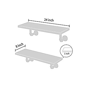 Coral Flower Reclaimed Wood Shelves with Black Industrial Pipe Brackets,Set of 2, Weathered Grey
