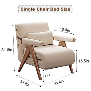 AQIMUELE Convertible Sleeper Chair Bed, 3-in-1 Sofa Bed Chair for Adults with Adjustable Backrest, Fold Out Chair Bed for Living Room/Bedroom/Office, White