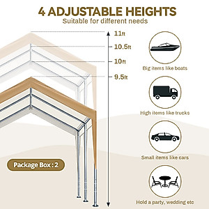 ADVANCE OUTDOOR 10x20 ft Steel Carport with Adjustable Height from 9.5 to 11 ft, Heavy Duty Car Canopy Garage Party Tent Boat Shelter Portable, Beige