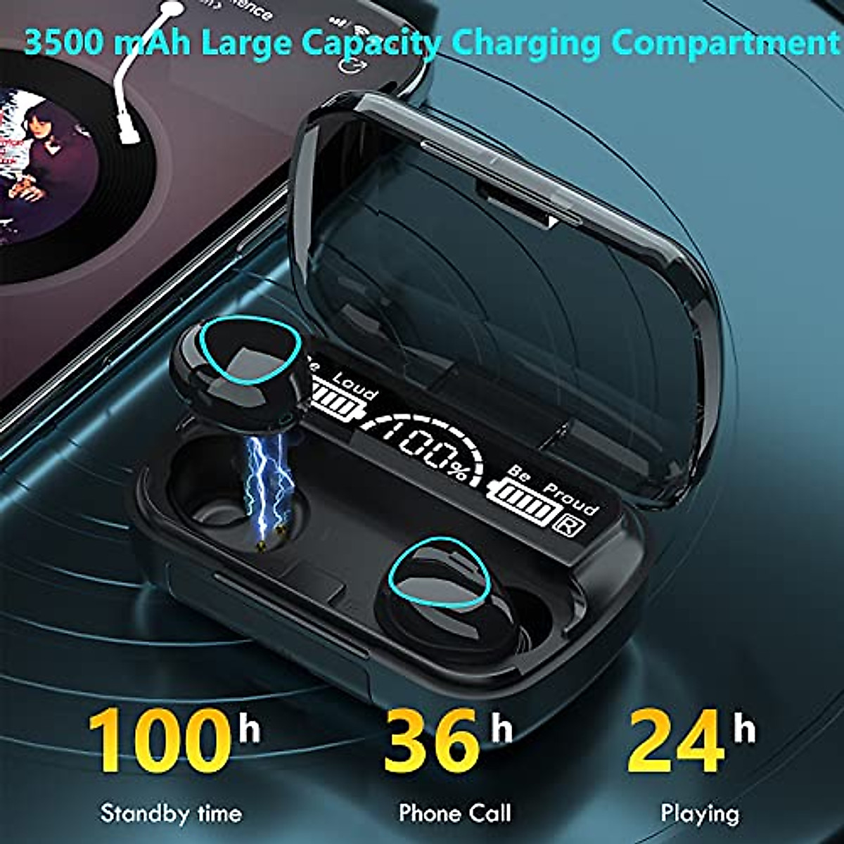 NC TWS Bluetooth 5.1 Earphones 3500mAh Charging Box Wireless Headphone 9D Stereo Sports Waterproof Earbuds Headsets with Microphone (Black-B)