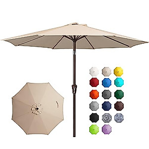JEAREY 9FT Outdoor Patio Umbrella Outdoor Table Umbrella with Push Button Tilt and Crank, Market Umbrella 8 Sturdy Ribs UV Protection Waterproof for Garden, Deck, Backyard, Pool (Beige)