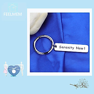 FEELMEM Relaxing Handstamped Key Chain Serenity Now Keyring Gift for Best Friend Family Jewelry (Silver)