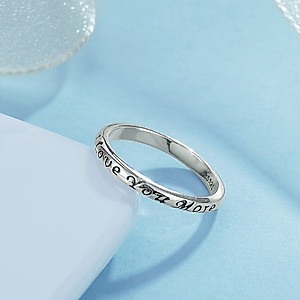 TONGZHE 3mm I Love You More Wedding Band Ring in Antique Sterling Silver 925 with US Size 6