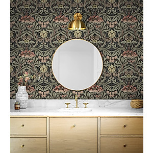 NextWall Acanthus Floral Peel and Stick Wallpaper (Charcoal & Rosewood)