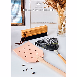 REDECKER Flyswatter with Beechwood Handle and Punched Leather Head, Flexible Leather Head is Stain Resistant and Easy to Clean, 20 inches - Fly Swatter Leather, Made in Germany - Wooden Fly Swatter