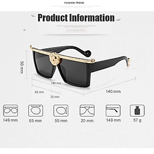 Dollger Square Flat Top Millionaire Hip Hop Luxury Sunglasses for Women Mens Shades(Black Lens+Gold Frame)