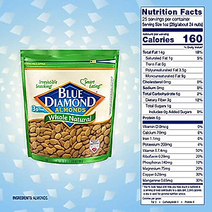 Blue Diamond Almonds Whole Natural Raw Snack Nuts, 25 Oz Resealable Bag (Pack of 1)