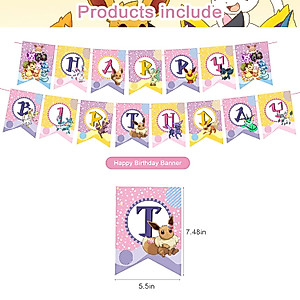 Eevee Aesthetic Evolutions Party Decorations,Birthday Party Supplies For Eevee Aesthetic Evolutions Party Supplies Includes Banner - Cake Topper - 12 Cupcake Toppers - 18 Balloons