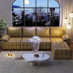 SILKIR Modular Convertible Sofa with Chaise Living Room Loveseat Couch Sectional, Polyurethane, 4seat L-Shape-1 Mustard Gold