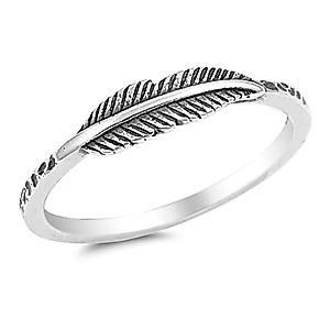 Oxidized Leaf Fashion Feather Ring New .925 Sterling Silver Band Size 3
