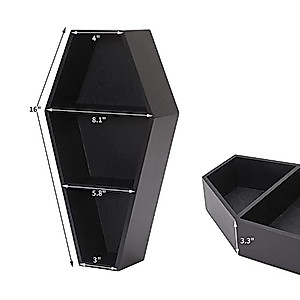Ytlandy Coffin Bookshelf Halloween Gothic Room Decor Floating Shelves Witchy Crystal Shelf Black Floating Wooden Shelf for Wall or Table Top Coffin Tray Halloween Creepy Goth Home Decor