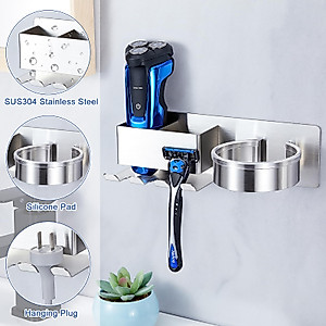 YAYINLI Hair Dryer Holder, Hair Dryer Holder Wall Mount, Hair Tool Organizer, Blow Dryer Holder For Bathroom, Stainless Steel Hair Dryer Hanger Adhesive Blow Dryer Holder, Hair Dryer Storage For Salon