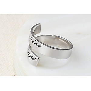 PEIMKO Spiral Name Ring Personalized Adjustable/Open Twist Ring BFF Engraved 2 Names in Sterling Silver/Gold Plated Size 4-15, 1 Piece (925 Sterling Silver)