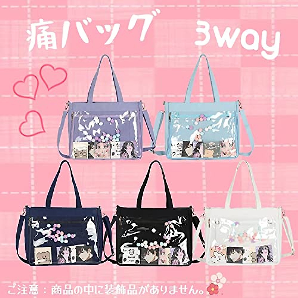 Ita Bag Ita Ba Zakkamart Tote Bag 2way Clear A4 Clear Bag Shoulder Deco Bag Canvas Bag School Bag School Ladies (purple)