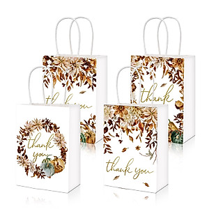 AnyDesign 12Pcs Fall Leaves Thank You Gift Bags with Handle Autumn Maple Leaves Paper Bag Foil Gold Autumn Goodie Bag for Fall Thanksgiving Wedding Birthday Party Favor Supplies, 5.9 x 8.3 x 3.2 In