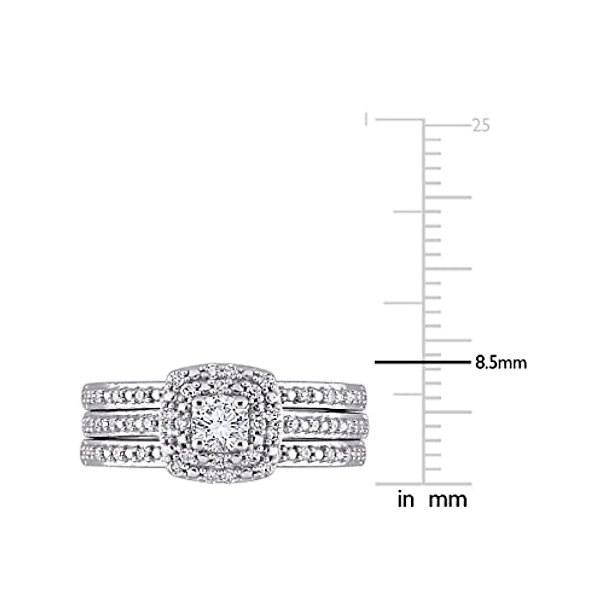 1/2 Carat (ctw H-I, I2-I3) Diamond Engagement Wedding Ring Set in Sterling Silver