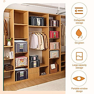 Dimusel Clothes Storage Bins, 100L [4 Pack ] Foldable Oxford Cloth Steel Frame Organizers Bag with Large Clear Window & Durable Handles Carry Handles for Clothing, Comforter Storage (Coffee)