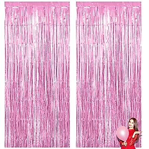 Pink Backdrop Fringe Backdrop Tinsel Backdrop Pink Party Backdrop 2 Pcs 3.3x9.9ft Metallic Foil Fringe Curtains Pink Streamers Pink Photo Backdrop for Birthday Bachelorette Graduation Party Decoration