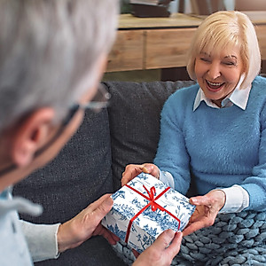 JarThenaAMCS Classic French Village Printed Wrapping Paper Roll 17 In x 32.8Ft White Blue Rustic Rural Scenery Gift Wrap Paper Decorative Art Paper for Birthday Gift Packing Supplies