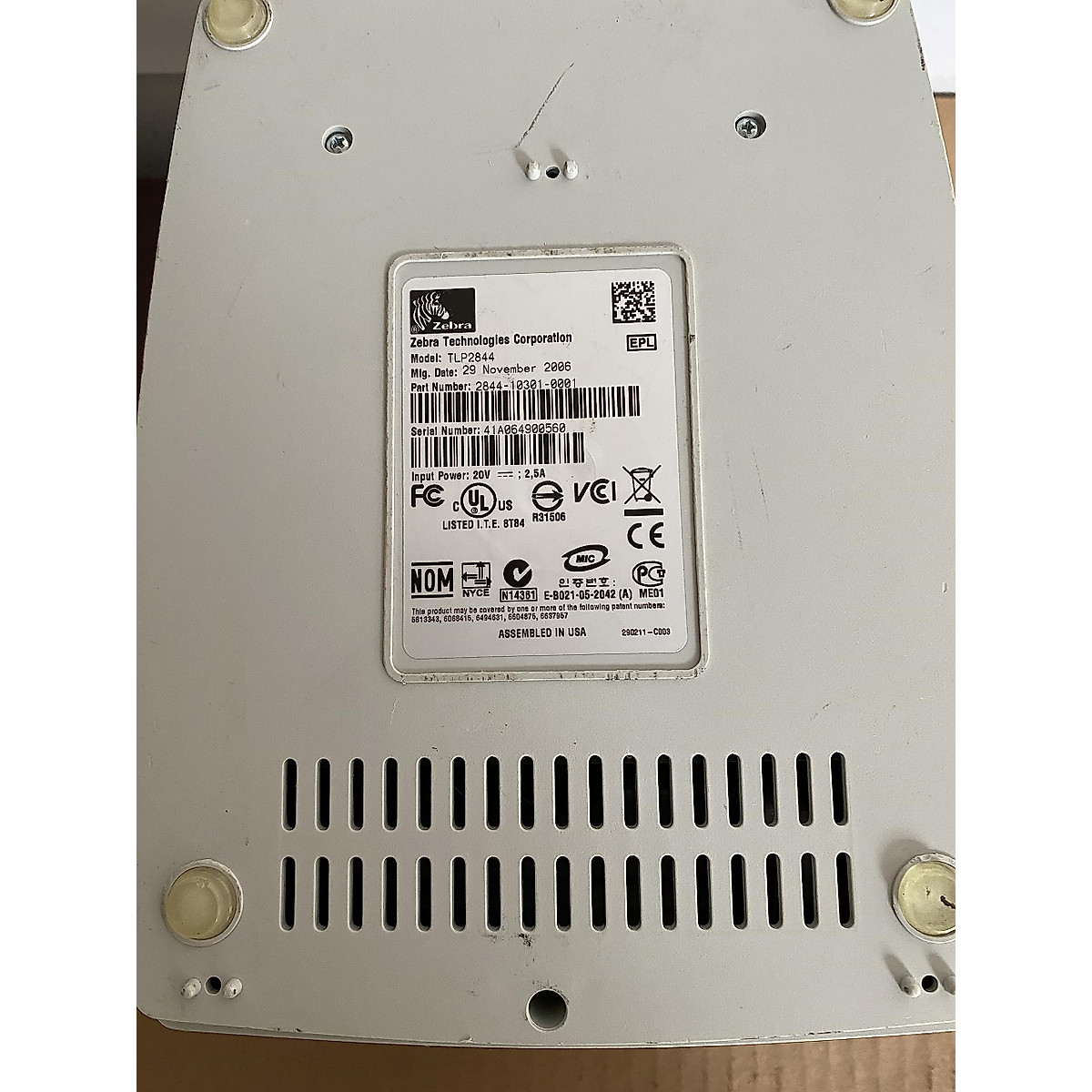 #S6B Zebra TLP 2844 Printer 2844-10301-0001 W/New Adapter, USB, Power Cables &Print