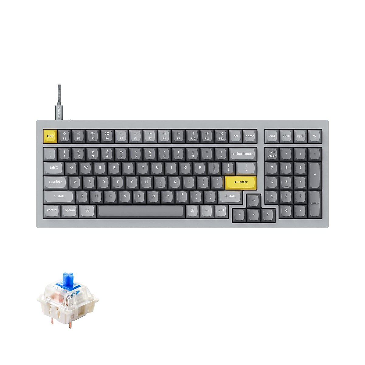Keychron Q5 96% Layout Wired Custom Mechanical Keyboard, Hot-Swappable Gateron G Pro Red Switch, QMK/VIA Programmable Macro, Full Aluminum, RGB Backlight, Double Gasket for Linux Mac Windows - Grey