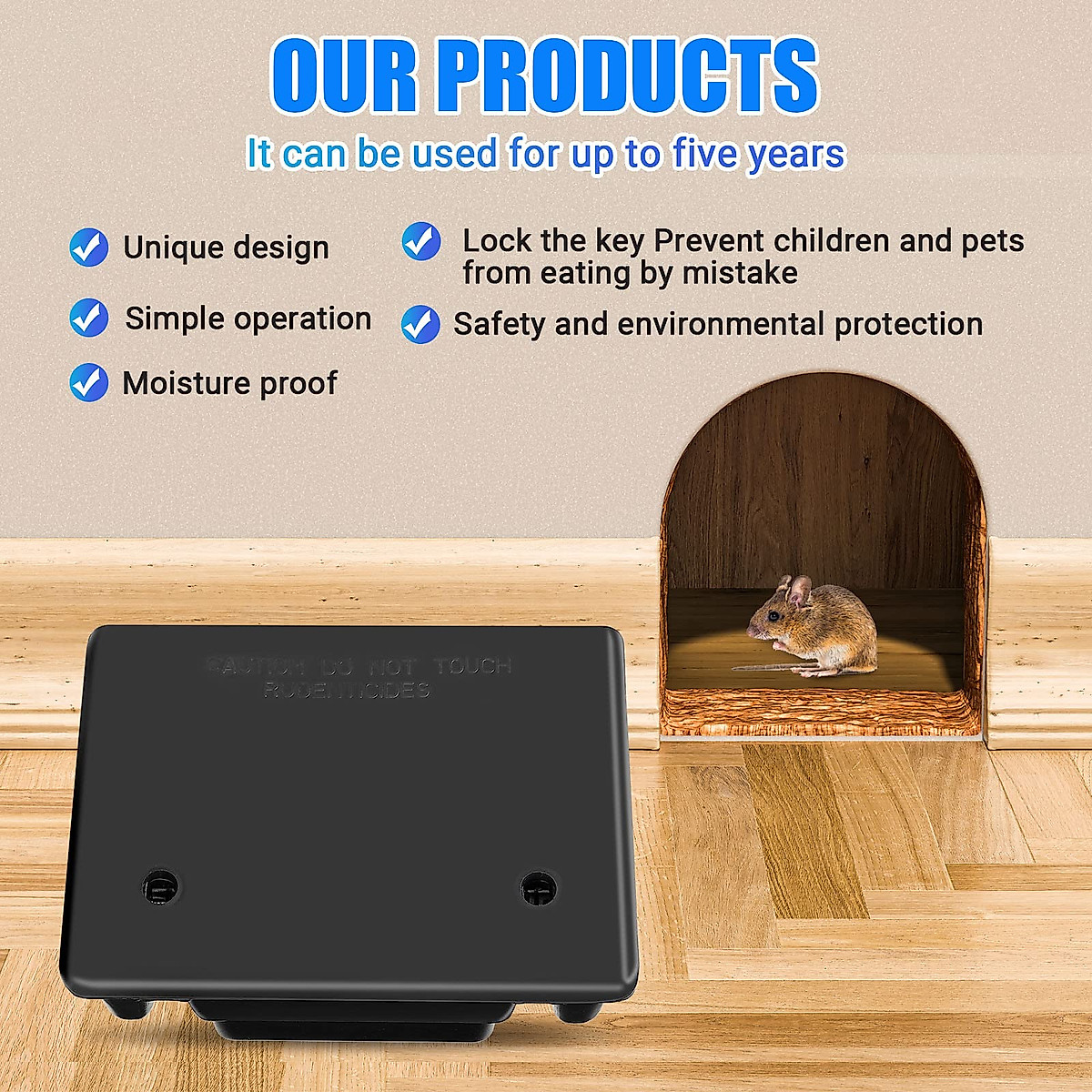 Qualirey Rat Bait Stations Large Rodent with Key Reusable Mouse Stations Mice Blocks Heavy Duty Boxes for Outdoor Rodents Mice Blocks, Bait Not Included(Black,4 Pack)