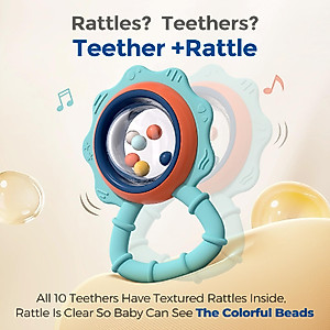 Evoceler Baby Rattles - 10 Pcs Food Grade Teething Toys 0-12 Months, Features Rattle Sound, Soft Baby Rattles 0-6 Months for Gums Soothing, Baby Teether Baby Shower Gifts with Storage Box