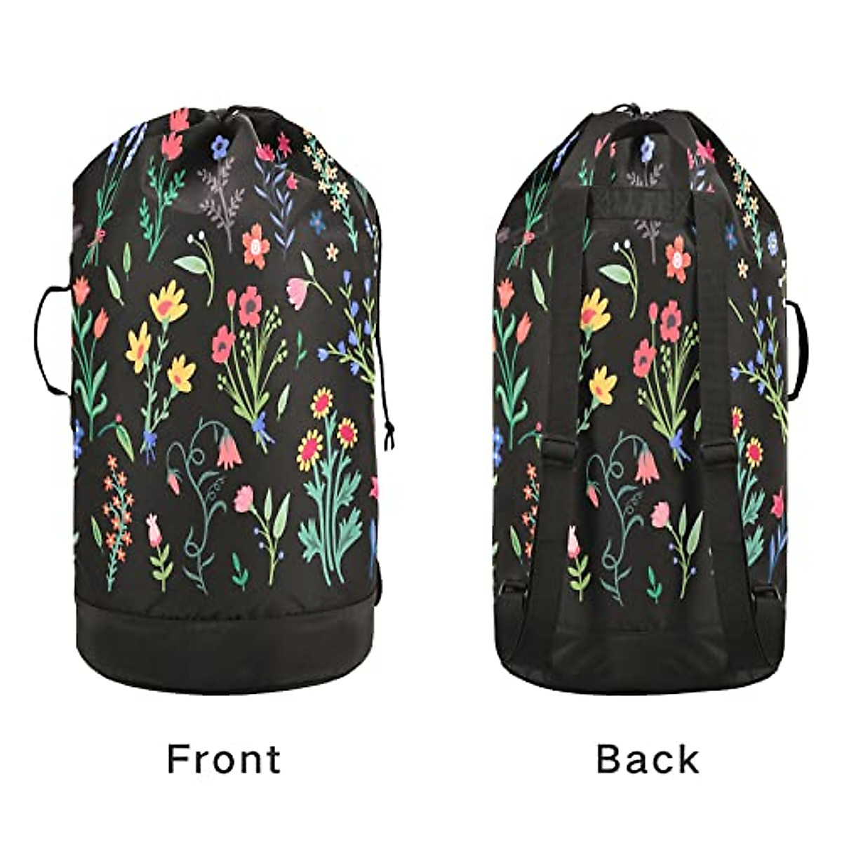 Kigai Wildflowers Travel Laundry Bag Waterproof Durable Large Laundry Backpack with Handles and Drawstring Closure Machine Washable Dirty Clothes Organizer Storage Bag Laundry Hamper