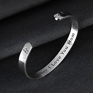 Nzztont Remember I Love You Mom Cuff Bangle Bracelet Mom Gift From Daughter Son For Mother’s Day Christmas Gifts for Her Inspirational Bracelets for Women