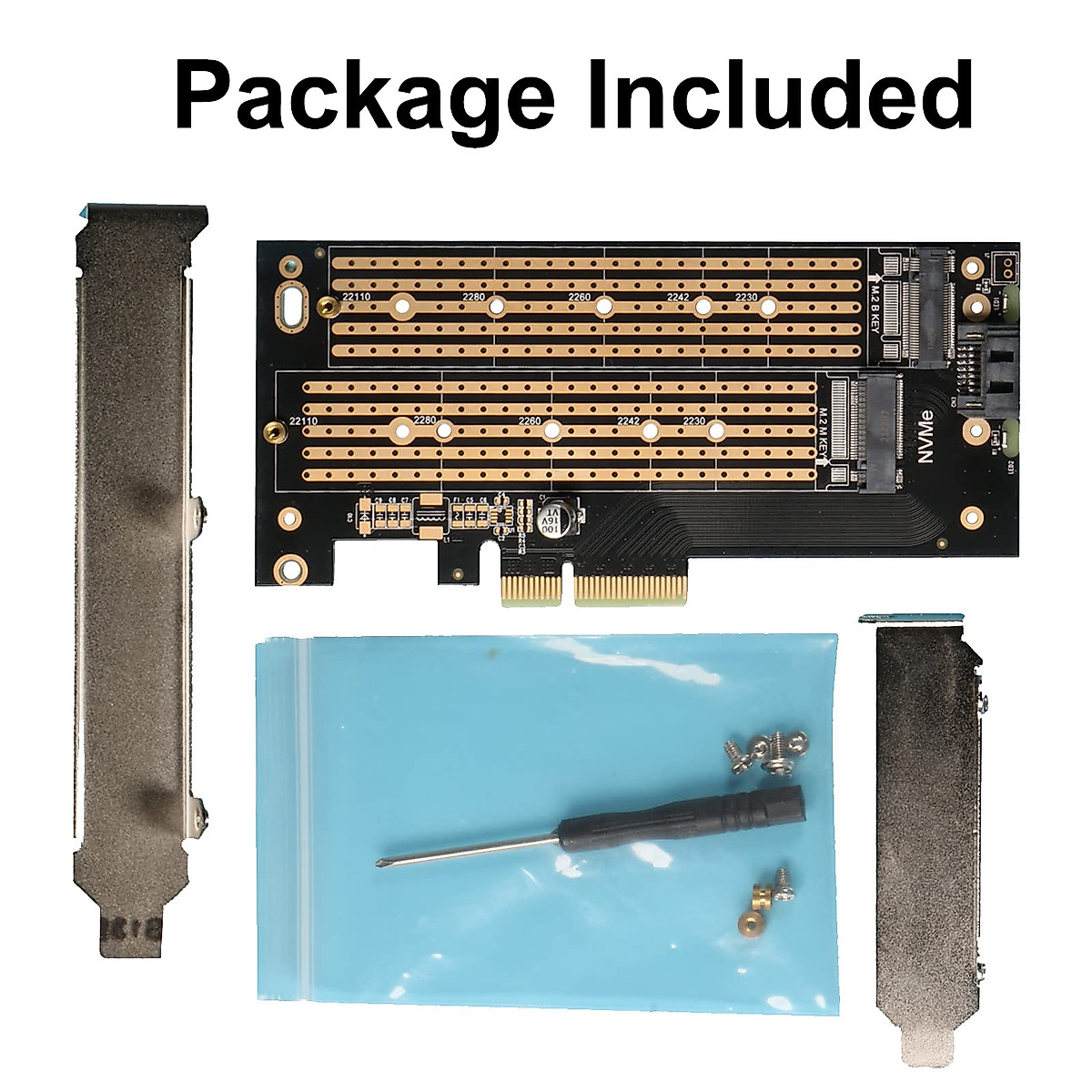 Dual M.2 PCIE Adapter, NGFF SSD to PCIE SATA Dual-Disk Adapter Expansion Card Supports MKey BKey Wiring PCIE 3.0X 4 Full Speed, Desktop PC Installation