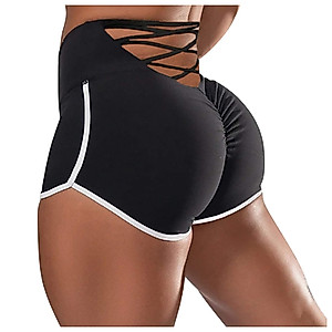 Bblulu Women's Athletic Shorts Criss Cross Elasticity Workout Yoga Shorts Running Gym Sport Pants Non See Through Tights