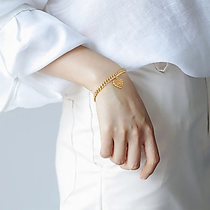 GLIJWELE Initial Gold Charm Bracelets for Women, 14k Gold Filled Cuban Gold Charm Bracelet for Women Heart Initial C Bracelet Gold Charm Bracelet Gold Jewelry Gifts for Women