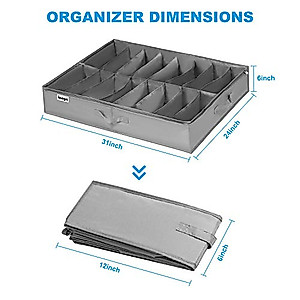 INAYA Under Bed Shoe Storage Organizer Set of 2, Fits 32 Pairs, Underbed Shoe Box Storage Containers Adjustable Dividers w/Bottom Support Velcro, Clear Foldable Shoes Storage w/Reinforced Handles