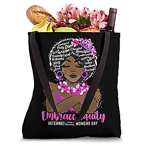 International Women's Day 2023 Embrace Equity Black Queen Tote Bag