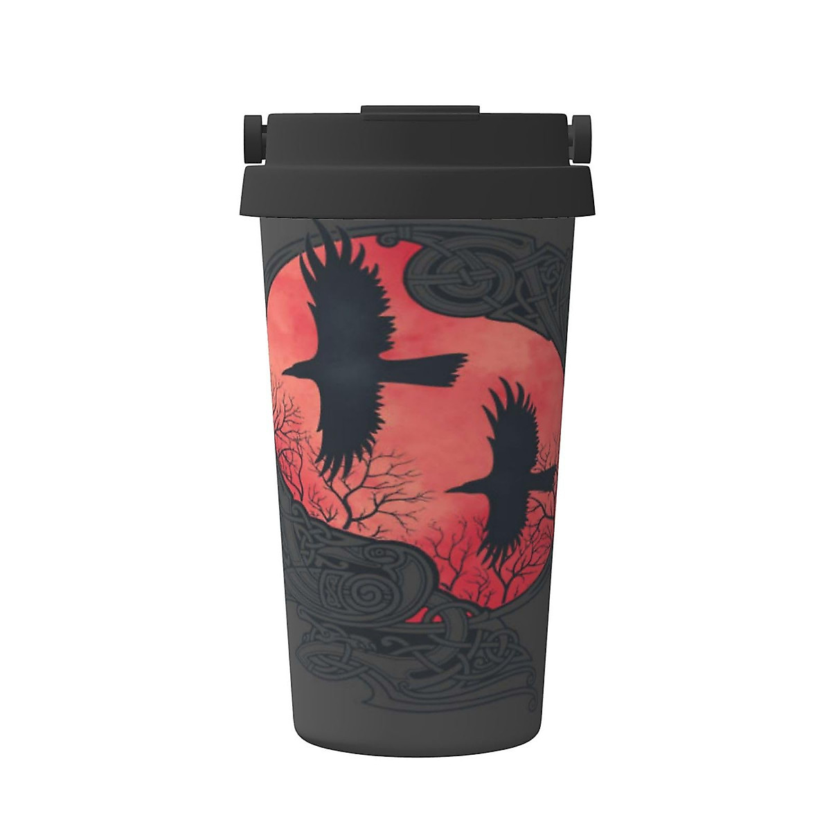 Vikings Norse Odin Ravens 16oz Stainless Steel Travel Mug - Spill Proof Lid, Keeps Hot & Cold For Hours - Tea & Drink Thermos