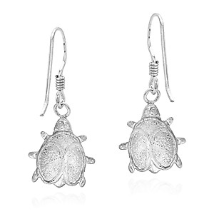 Adorable Little Red Lady Bug .925 Sterling Silver Dangle Earrings | Earrings for Women Sterling Silver | Red Earrings for Women Dangle