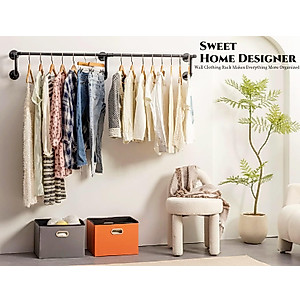 Clothes Rack, Industrial Pipe Clothing Rack for Hanging Clothes, Wall Mounted Heavy Duty Space Saving Garment Racks, Multi-Purpose Clothing Hanging Rods for Closet Storage, Black