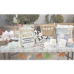 Diaper Raffle Cards with Sign(Sign 8x10 Inch), Leafy Floral Theme Baby Shower Games, Baby Showers Decorations -1 Standing Sign + 50 Guessing Cards(raffle16)