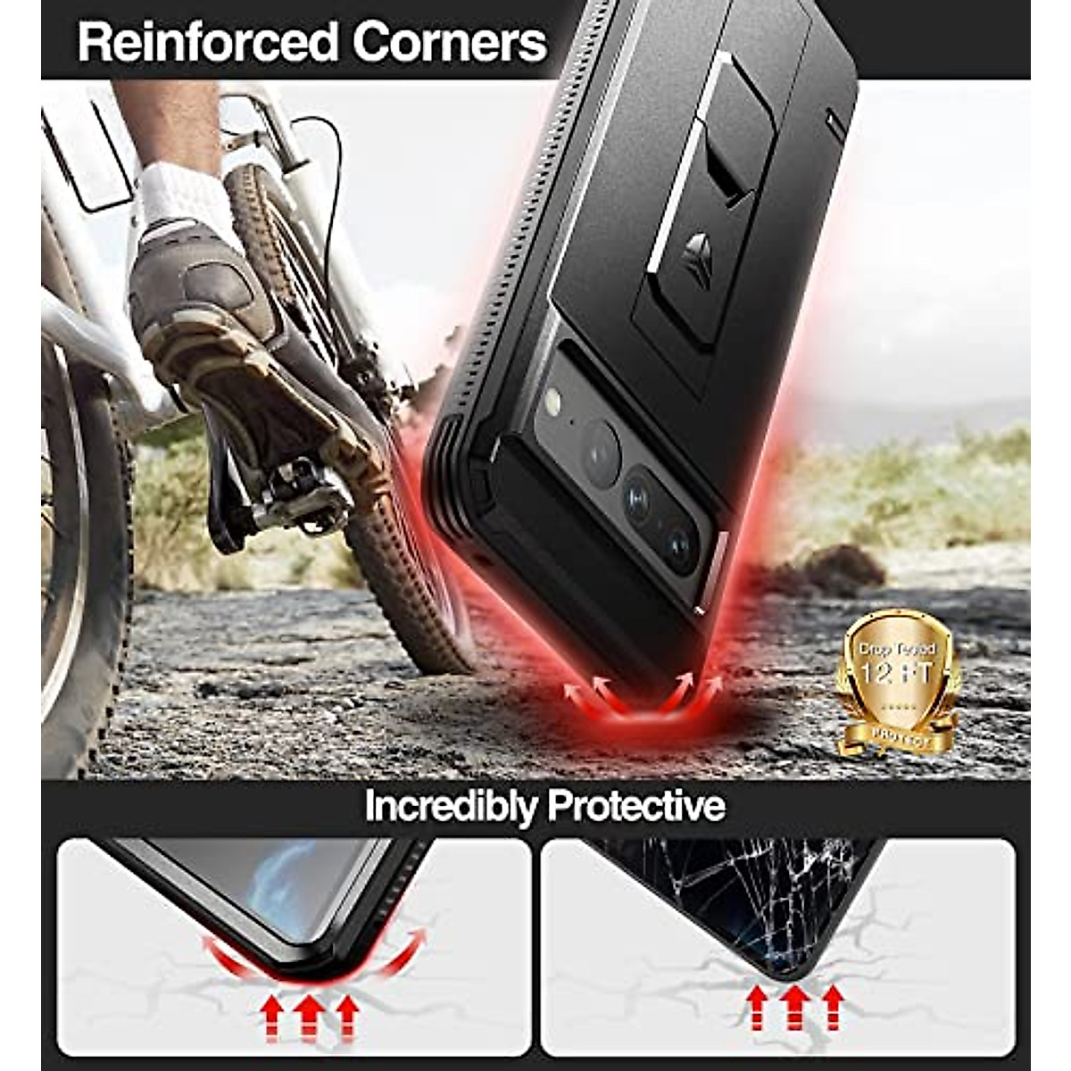 Dexnor Full Body Case for Google Pixel 7 Pro, [Built in Screen Protector and Kickstand] Heavy Duty Military Grade Protection Shockproof Protective Cover for Google Pixel 7 Pro Black