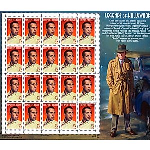 Humphrey Bogart, Legends of Hollywood, Full Sheet of 20 x 32-Cent Postage Stamps, USA 1997, Scott 3152