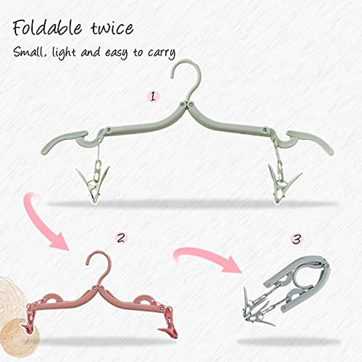 WisePoint 4 Pcs Folding Coat Hangers, Portable Plastic Hangers Clothes Hanger Clothes Foldable Hanger with 8 Clips and Anti-Slip Groove Suitable for Home Outdoor Travel Camping Hiking (Colorful)