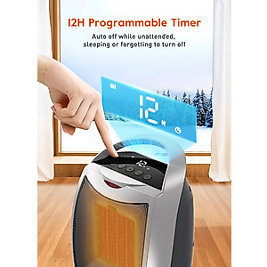 GiveBest Space Heaters for Indoor Use, Portable Heater with Thermostat, 1-12H Timer, Eco Mode, 1500W PTC Ceramic Fast Safety Heat for Office Bedroom Home