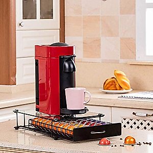 Rice rat Vertuo Capsule Holder Drawer for Nespresso With Glass For Cabinet Vertuoline Pod Storage Rack For Counter (Class-40 Pods（With handle）)