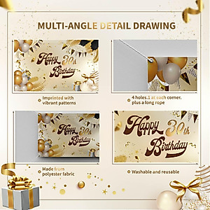 Bing-Haoze 30th Happy Birthday Backdrop Banner- 71“x 44” Gold Happy Birthday Decorations Banner Party Decorations Supplies Photo Background for Men Women Birthday Party