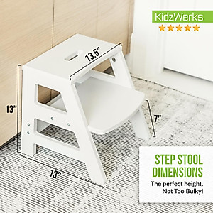 KidzWerks Kids Step Stool for Toddlers Bathroom Kitchen Potty Wooden Children’s Stepping Standing 2-Step Ladder, Grey