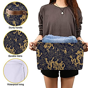 TropicalLife Rectangular Storage Bin Cube Oriental Animal Dragon Foldable Organizer Basket with Handles, Chinese Flower Floral Collapsible Storage Box for Kids Toy Shelf Closet Nursery