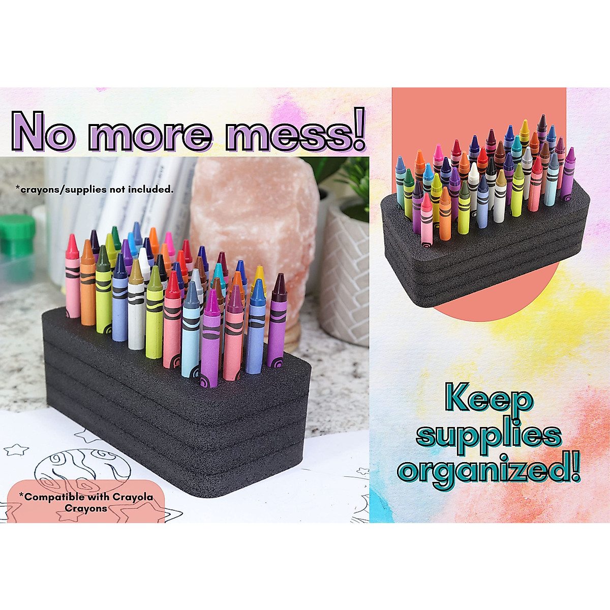 Polar Whale 4 Crayon Desk Stand Organizers Compatible with Crayola and Others Design Storage Tray Supply Non-Scratch Non-Rattle Washable Durable Black Foam Each Holds 36